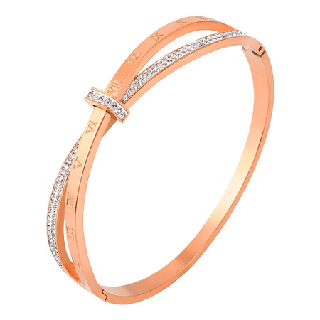 Bratara tip Bangle fixa cu strasuri din pietre zirconiu, model cu cifre ...