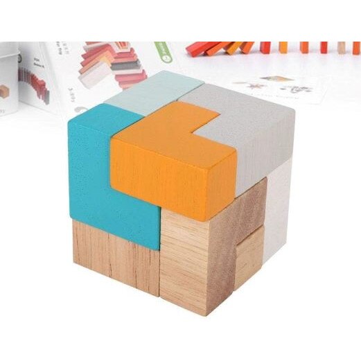 Cub 3D din lemn, puzzle - eMAG.ro