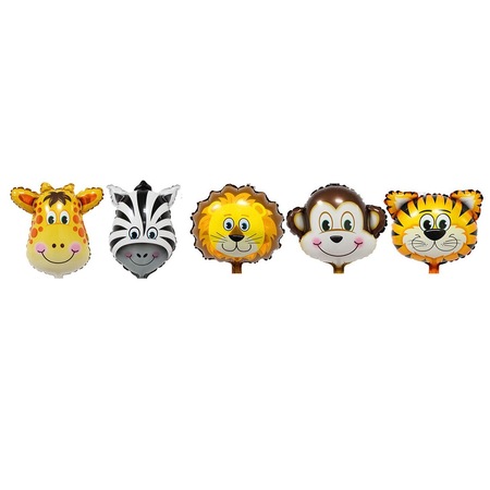 Set 5 baloane folie cap animale Girafa, Zebra, Leu, Maimuta, Tigru ...