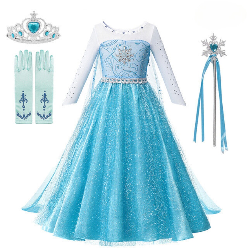 Rochita printesa Elsa cu strasuri si 3 accesorii, turcoaz, 3-4 ani, 110 ...