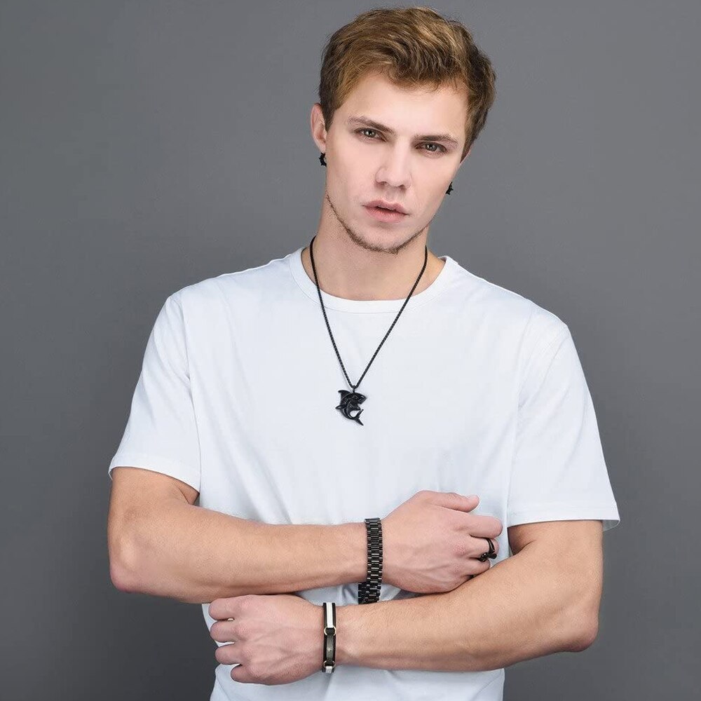 Colier cu pandantiv pentru barbati, Inox, Negru - eMAG.ro