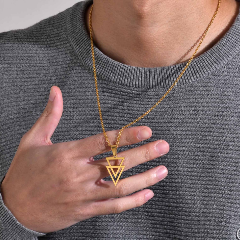 Colier cu pandantiv pentru barbati, Inox, Auriu - eMAG.ro