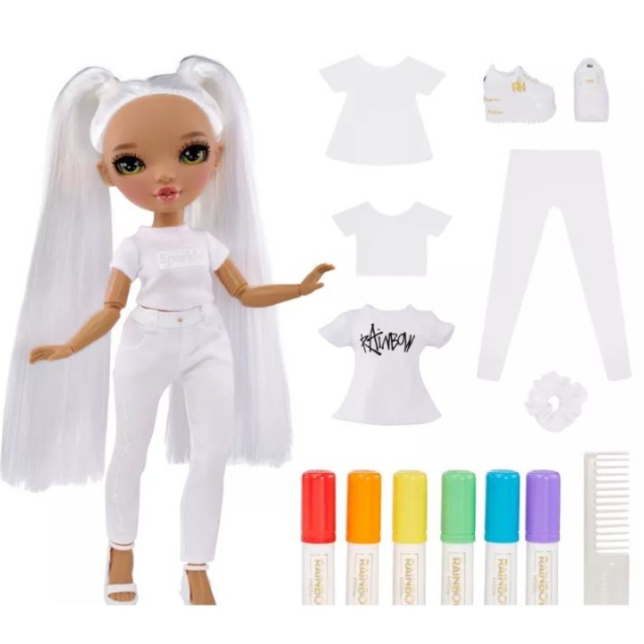 Papusa Rainbow High Color and Create, cu ochi verzi, par drept, tricou ...