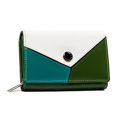Portofel de dama, piele naturala, verde, bleumarin, alb, Peterson, 9 x ...