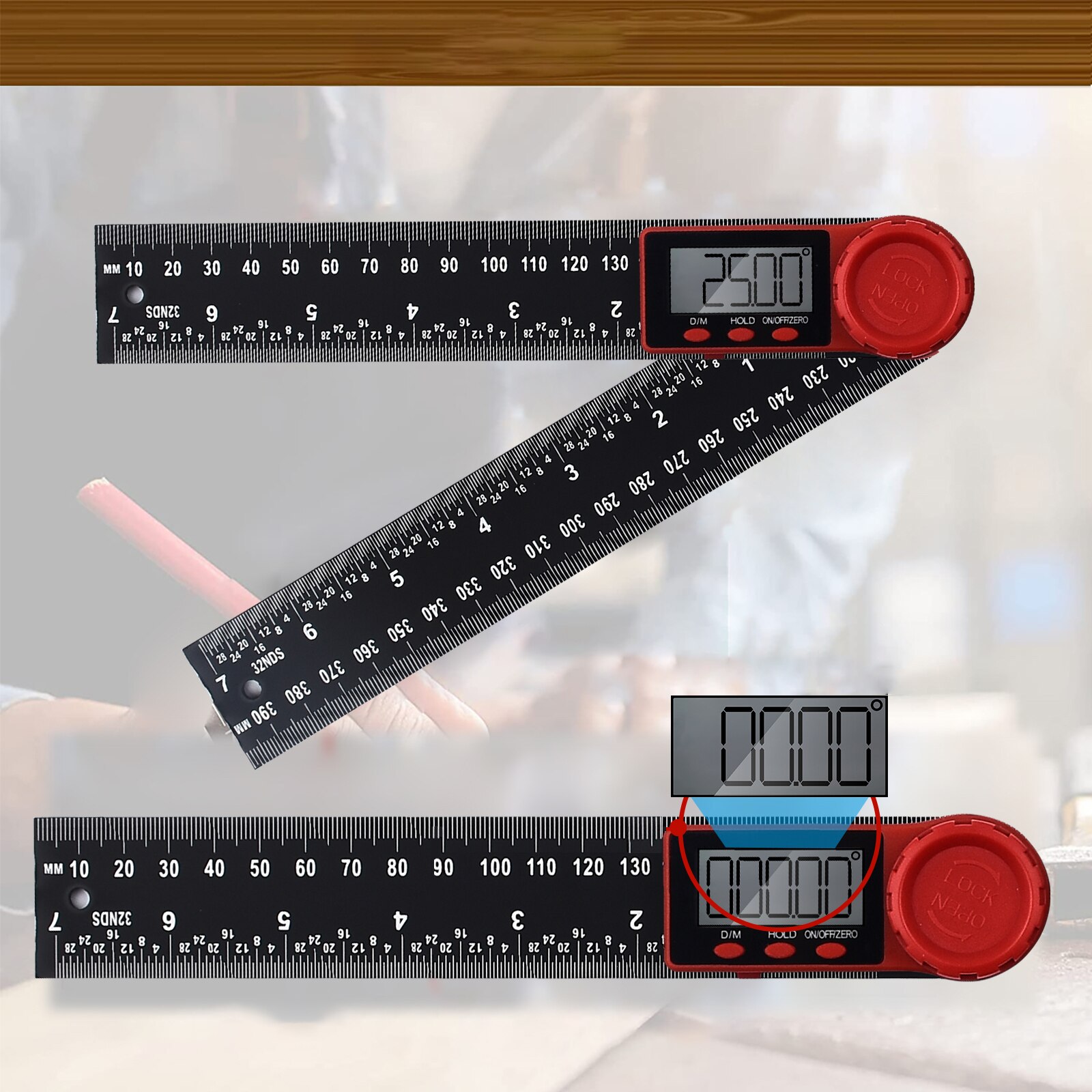 Raportor digital, Goxawee, Plastic, 200 mm, Rotatie 360°, Negru/Rosu ...