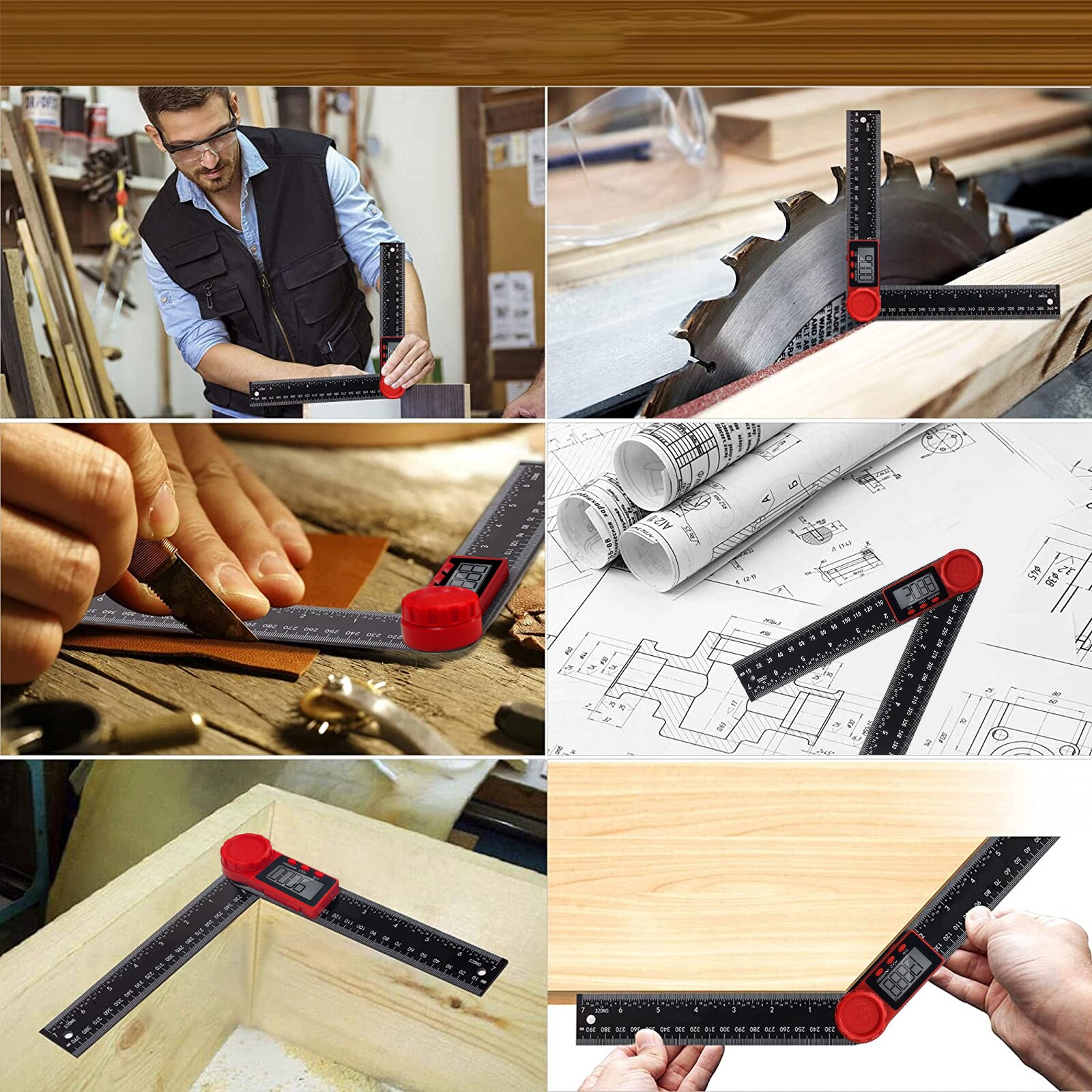 Raportor digital, Goxawee, Plastic, 200 mm, Rotatie 360°, Negru/Rosu ...