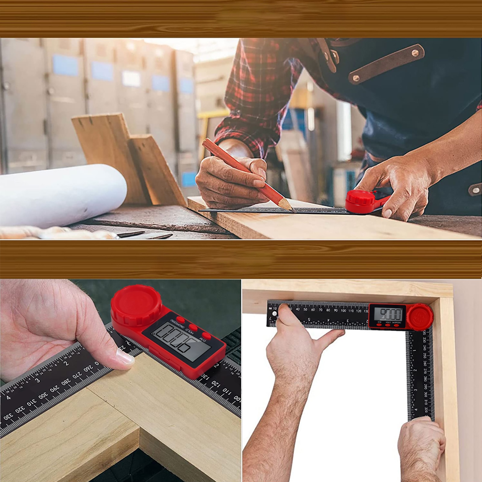 Raportor digital, Goxawee, Plastic, 200 mm, Rotatie 360°, Negru/Rosu ...