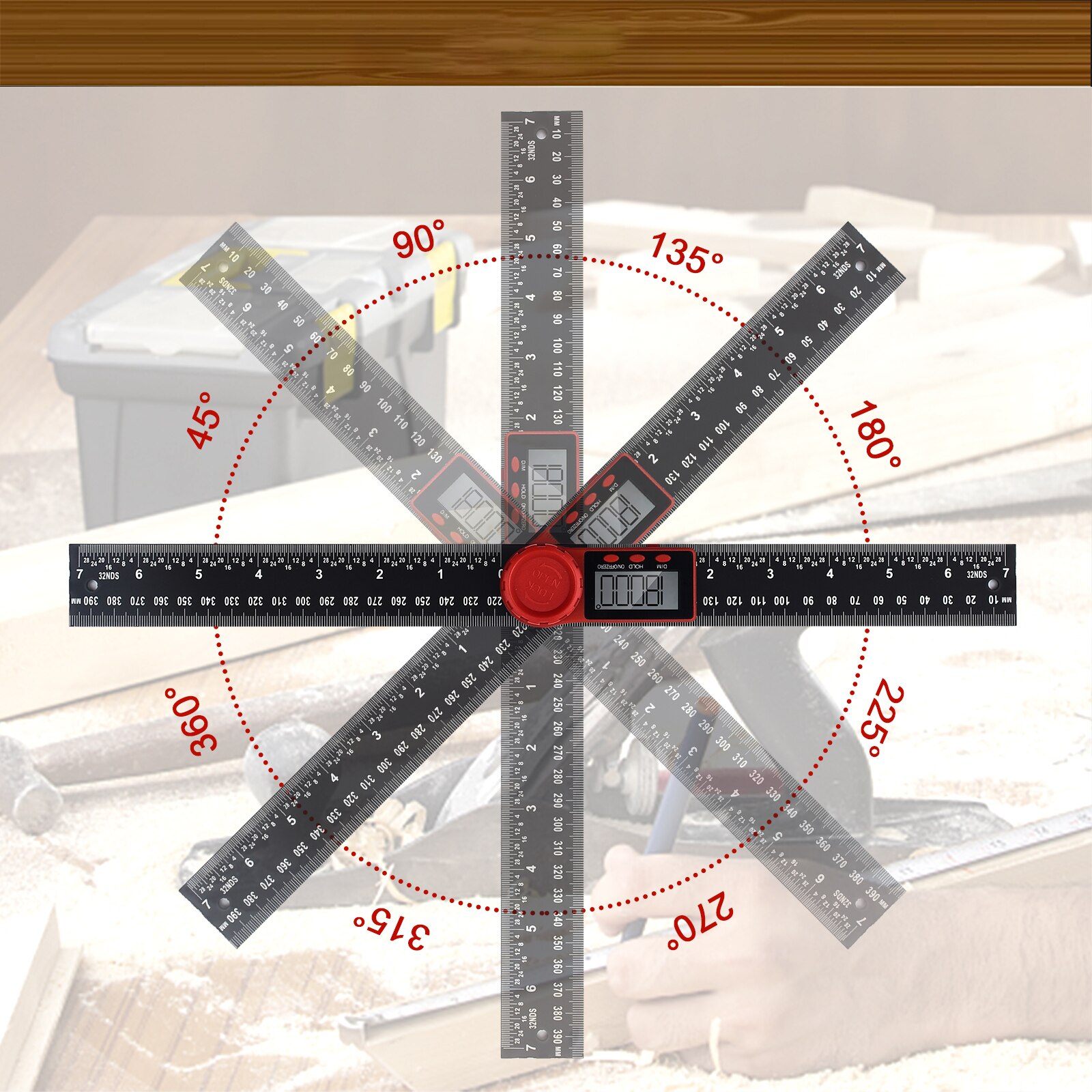 Raportor digital, Goxawee, Plastic, 200 mm, Rotatie 360°, Negru/Rosu ...