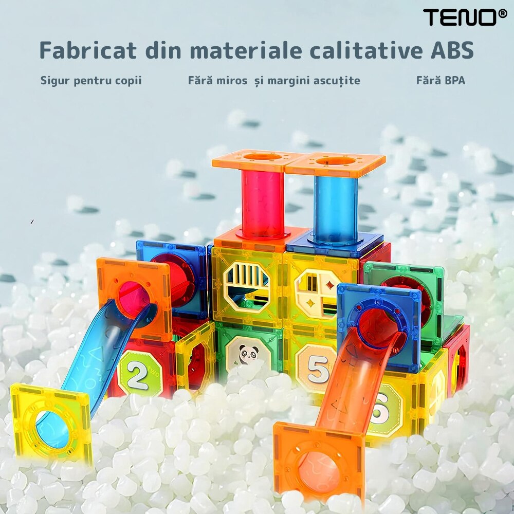 Set Inteligent si Creativ Magnetic 3D Teno®, 96 Piese, traseu cu bile ...
