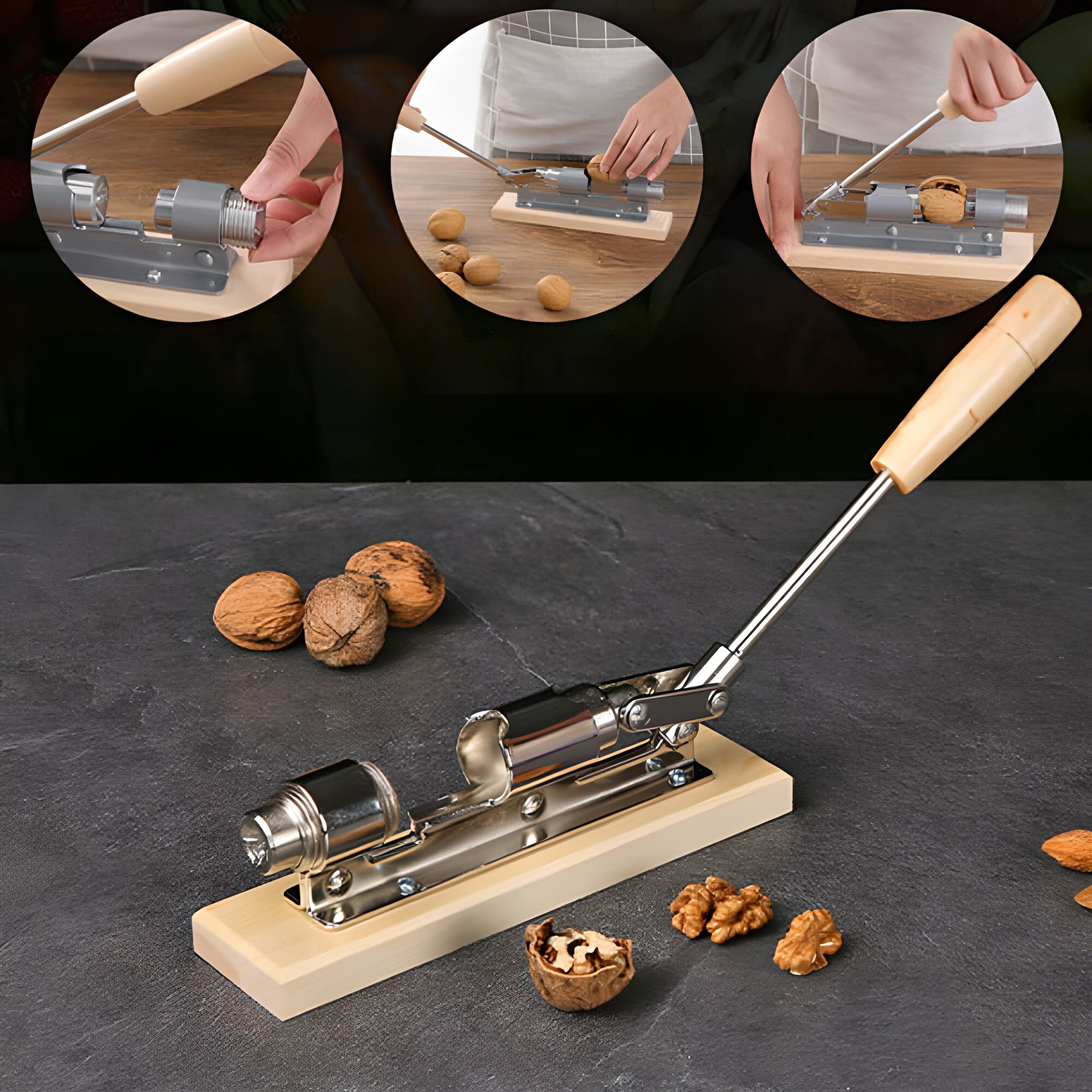 Spargator Manual pentru Nuci, din Lemn si Otel, Reglabil - eMAG.ro