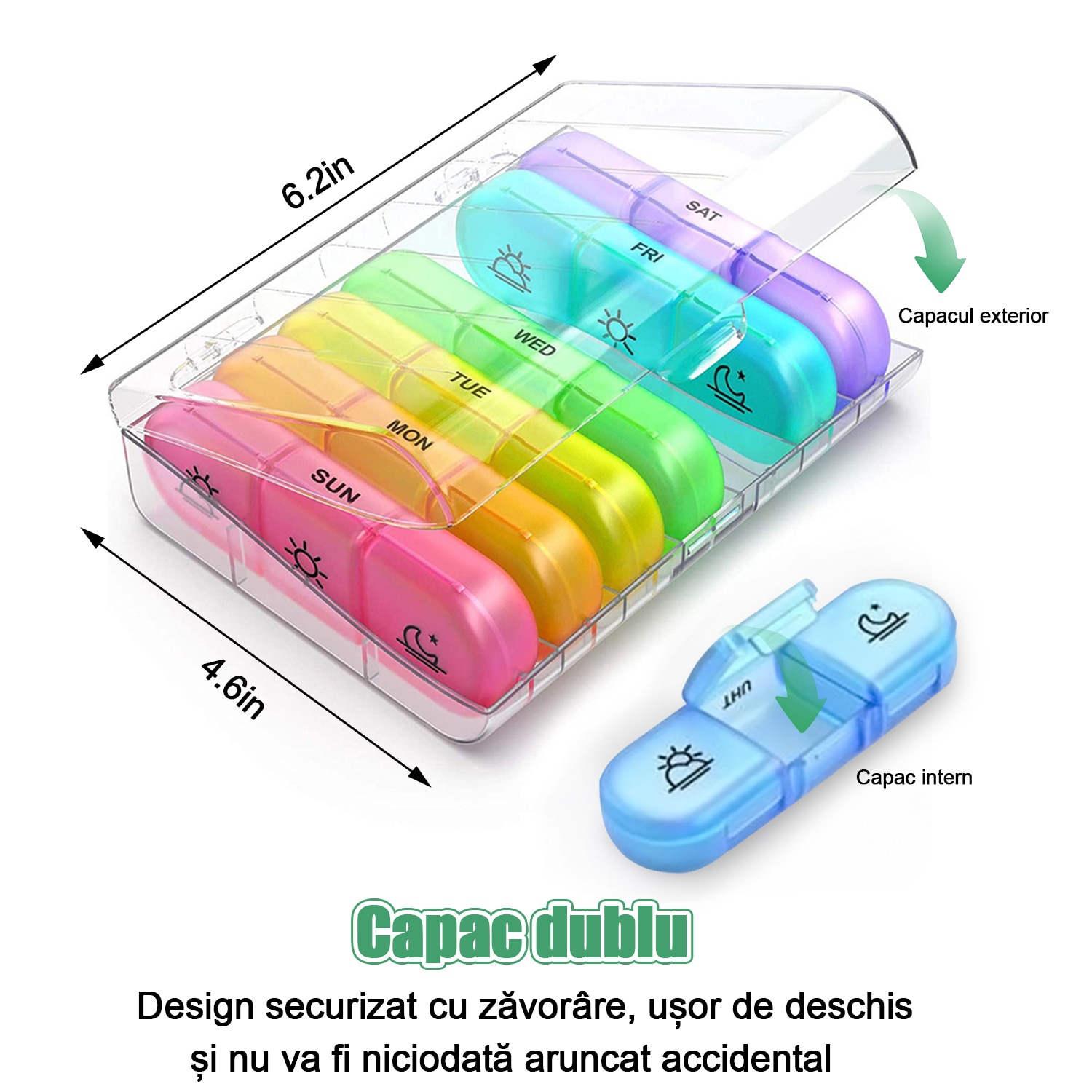 Cutie depozitare pastile, SDLOGAL, cu 7 cutiute compartimentate ...