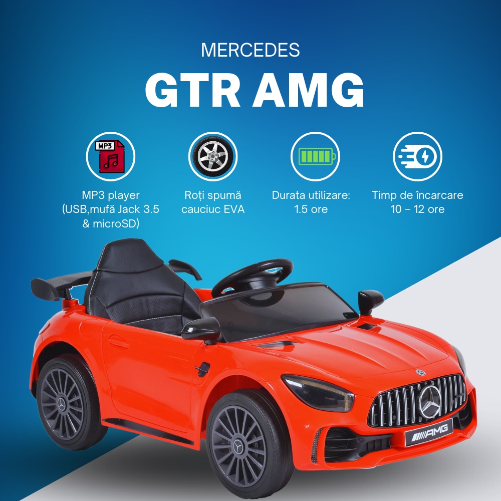 Masina electrica cu roti din cauciuc, Mercedes Benz GTR AMG, bebetop ...