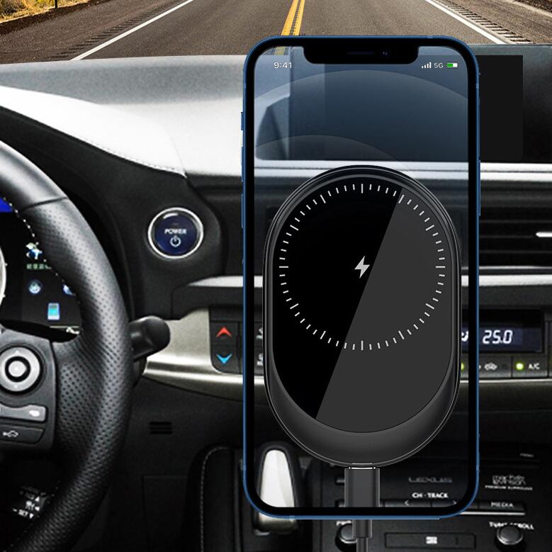 Incarcator auto wireless magnetic 15W Qi, compatibil iPhone MagSafe ...