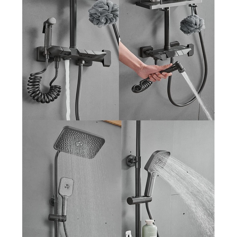 Set de dus, Inox/PVC, Montare pe perete, Rotatie 360, 3 moduri de ...