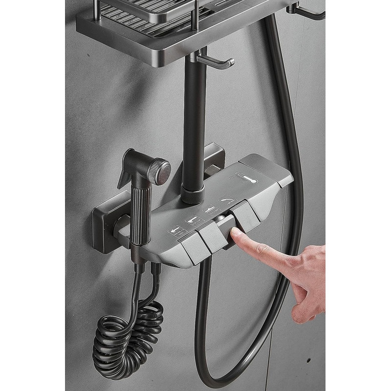 Set de dus, Inox/PVC, Montare pe perete, Rotatie 360, 3 moduri de ...