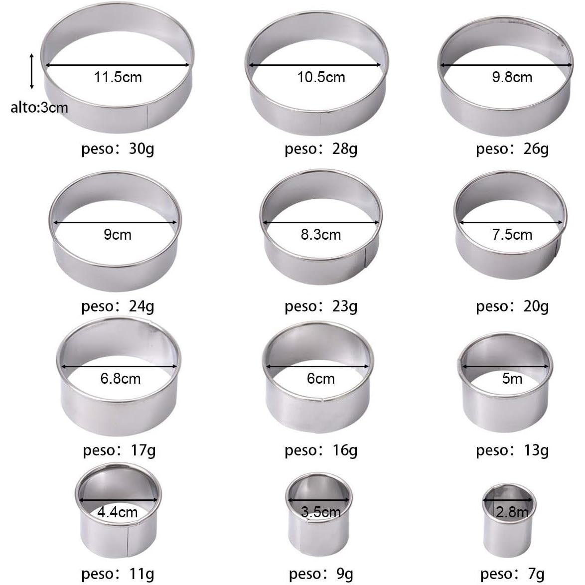 Set forme de prajituri, Inox, 12 bucati - eMAG.ro