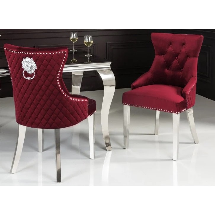 Scaun dining rosu din catifea si inox Castle The Home Collection - eMAG.ro