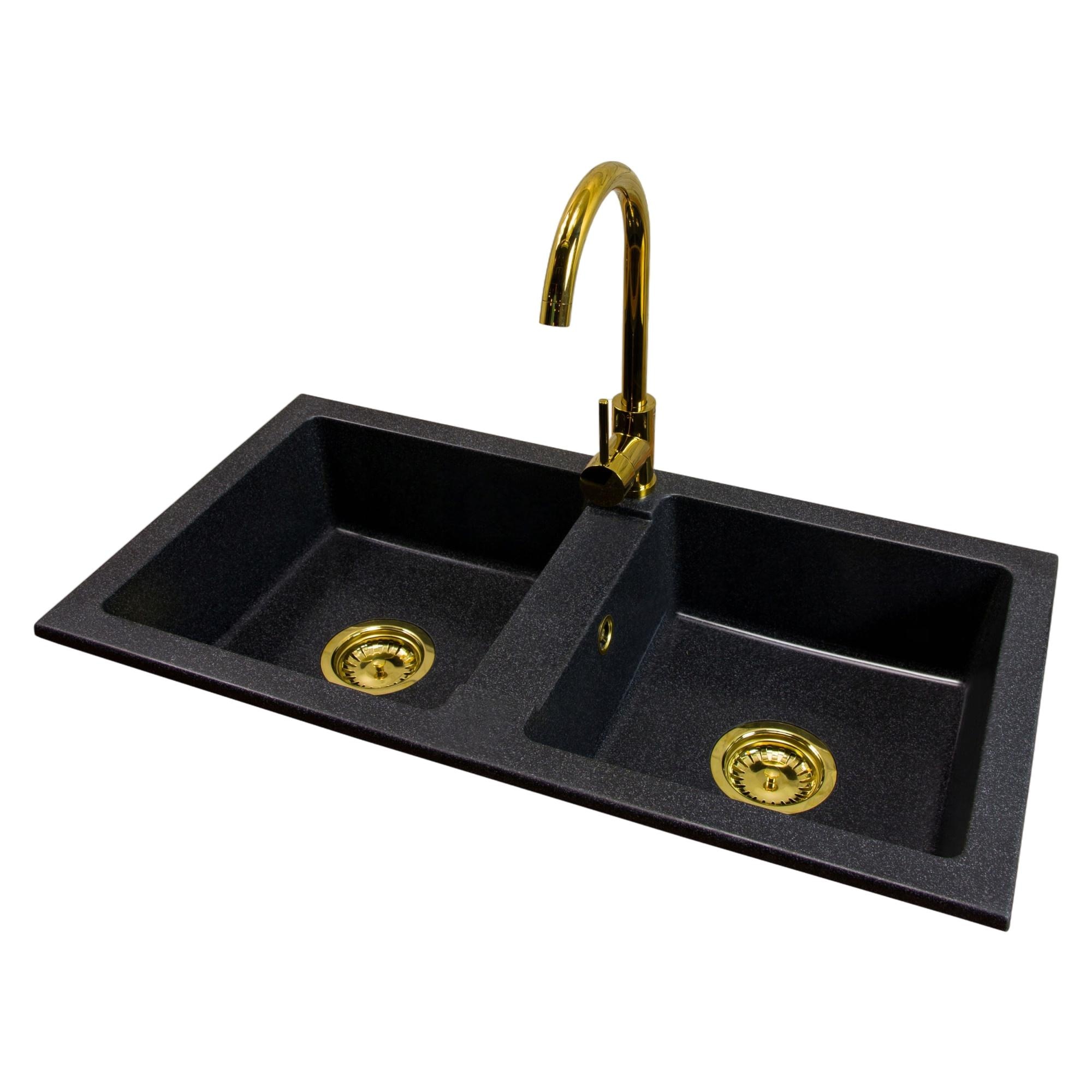 Set Chiuveta bucatarie, BRADO, Granit, 161 x 356 x 820mm, Negru/Auriu ...