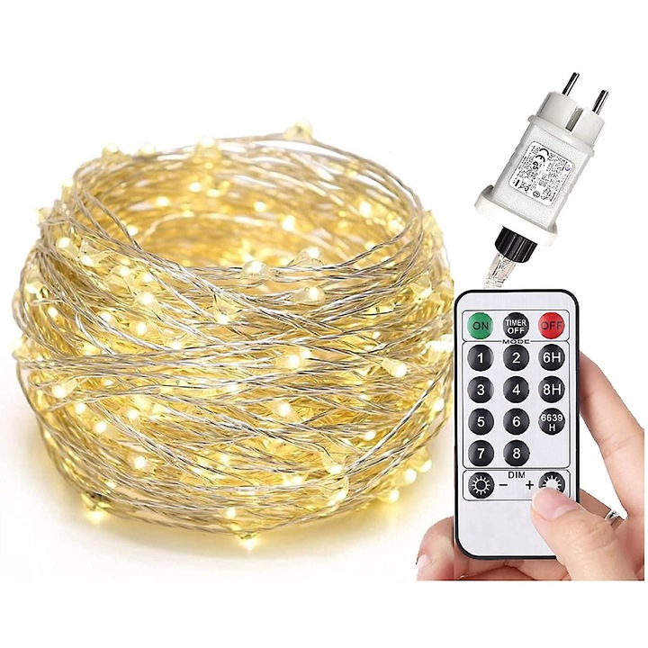 Instalatie Luminoasa Gresonic 160 LEDuri, Sarma Micro Argintie, 3 metri ...