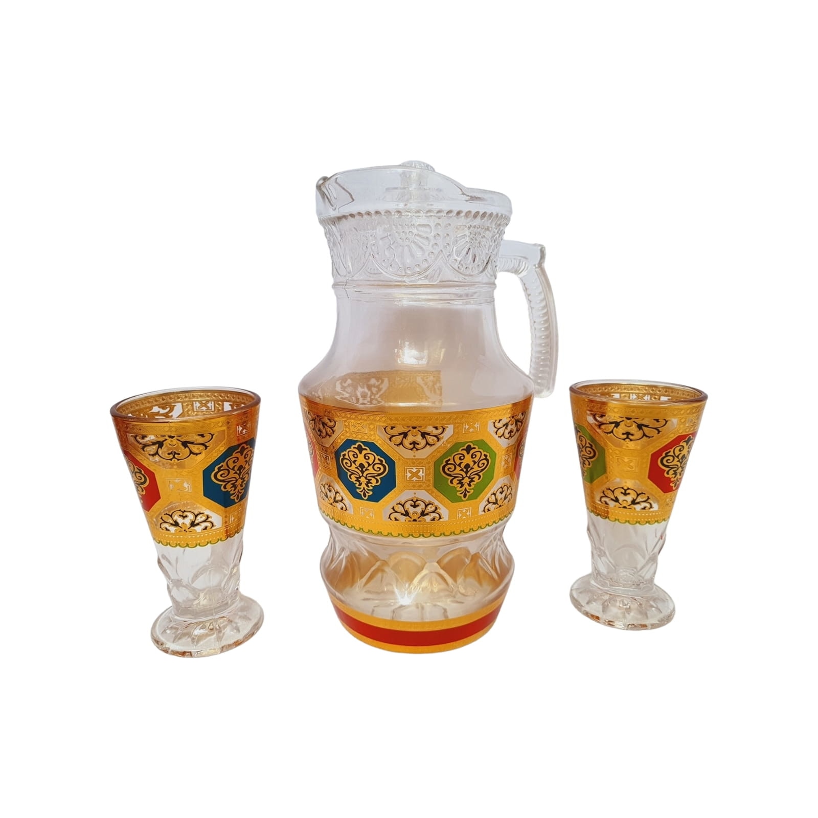 Carafa + 6 pahare sticla aurii - eMAG.ro