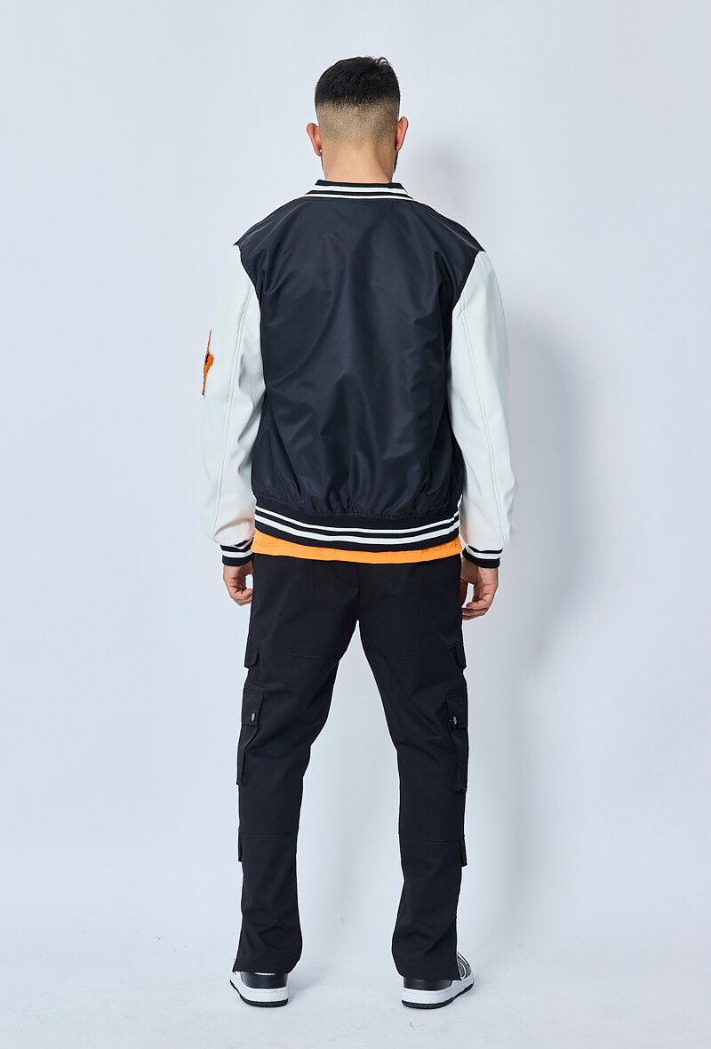 Geaca colegiu, cu aplicatii, casual, nylon, alb/negru, L INTL - eMAG.ro