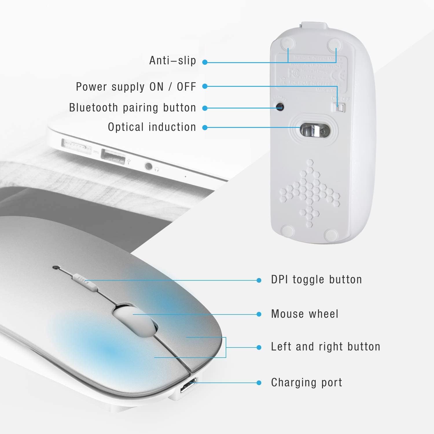 Mouse Bluetooth, mat si silentios, alb argintiu - eMAG.ro