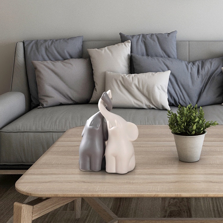 Set 2 bibelouri decorative, Model elefant, Ceramica, Alb/Albastru - eMAG.ro