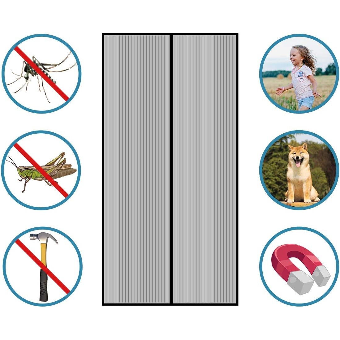 Plasa tantari pentru usa, Poliester, 210x100cm, Negru - eMAG.ro