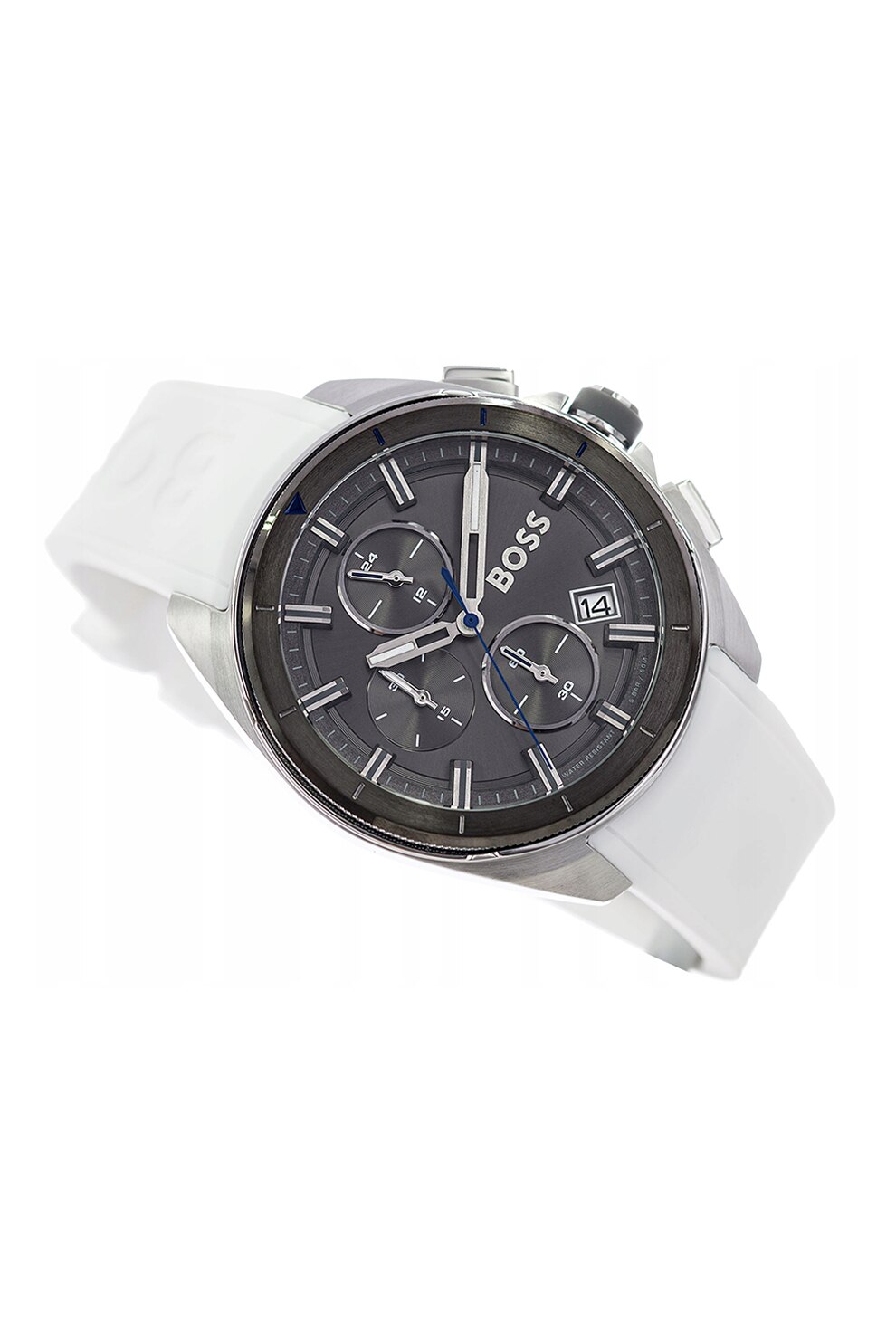 BOSS, Часовник с хронограф и силиконова каишка, Бял - eMAG.bg