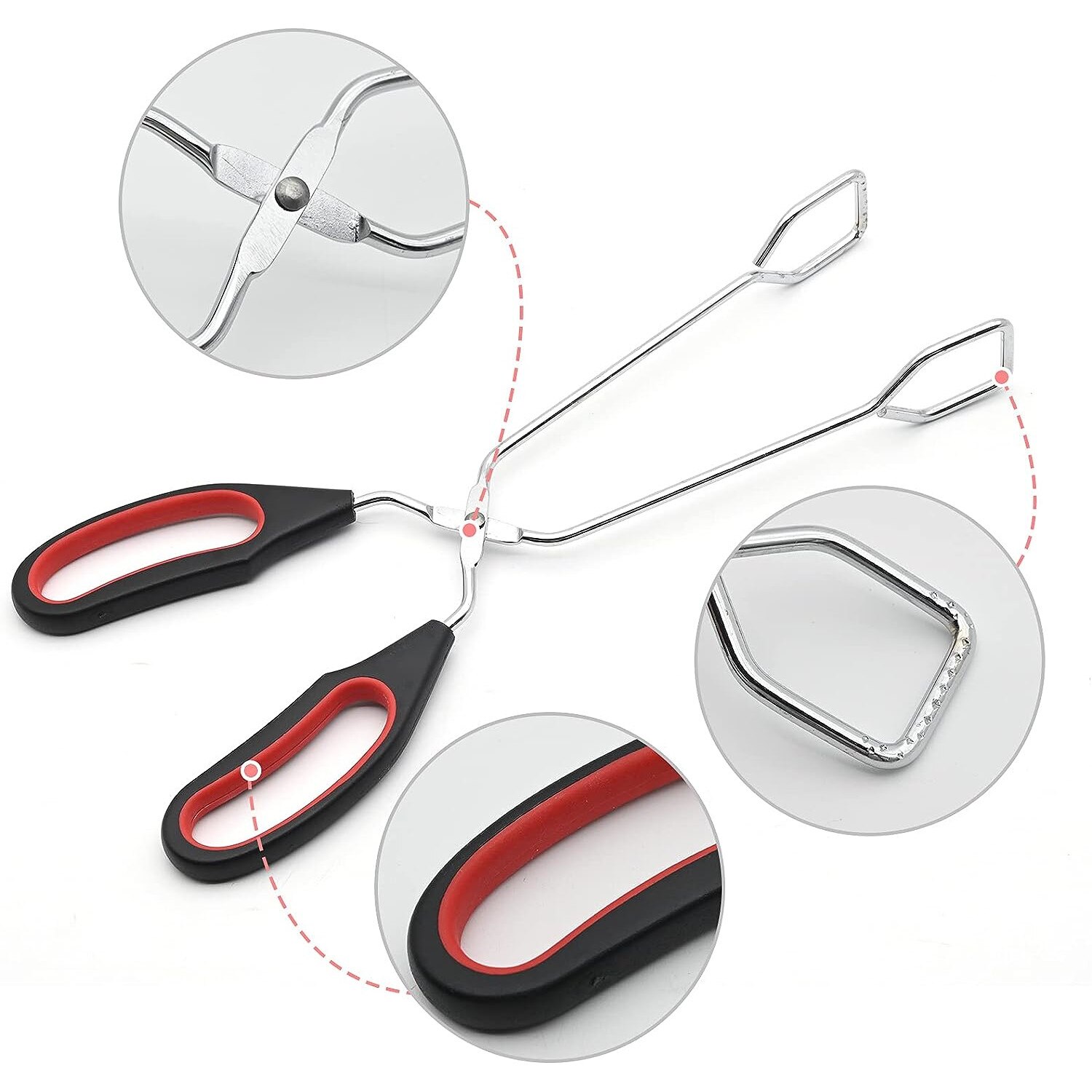 Set 3 clesti gratar, Inox/Silicon, 9/11/13 inch, Negru/Rosu - eMAG.ro