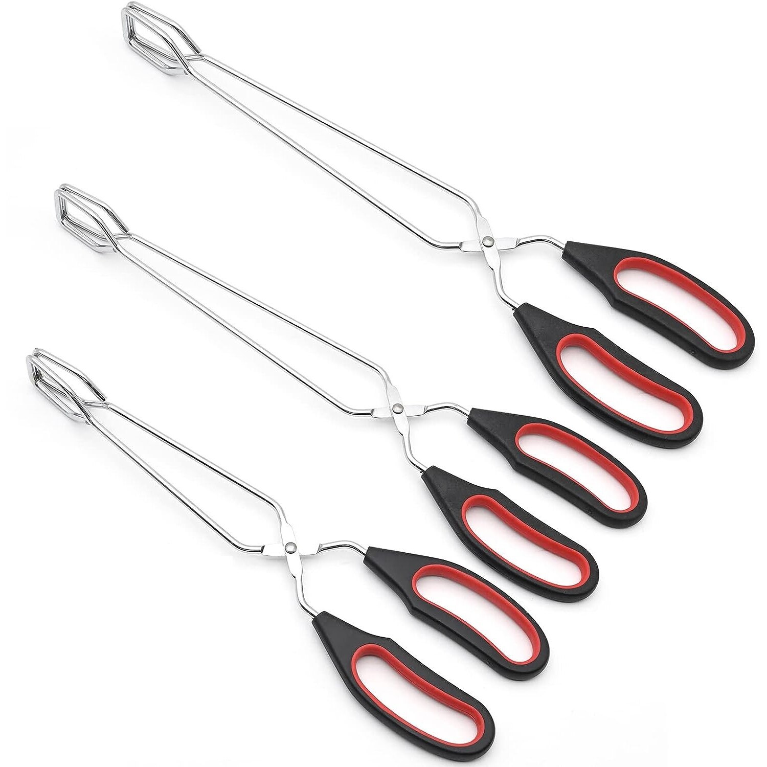 Set 3 clesti gratar, Inox/Silicon, 9/11/13 inch, Negru/Rosu - eMAG.ro