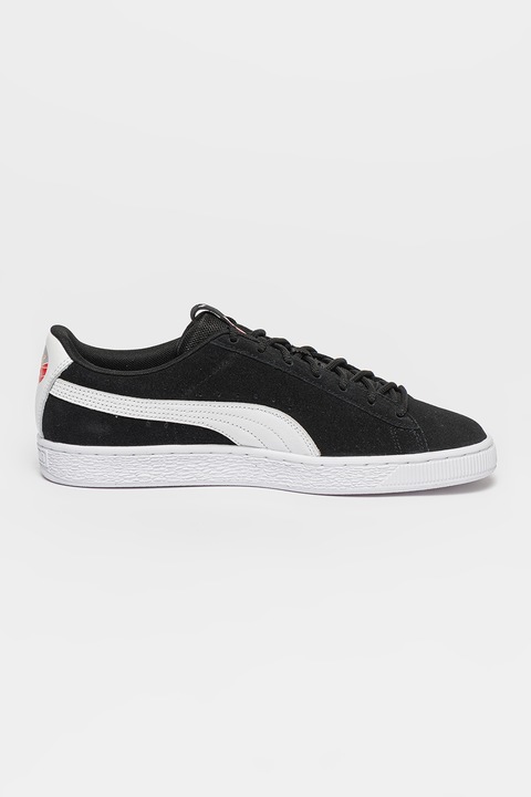 Puma, Pantofi sport unisex low-cut din piele intoarsa, Negru, Alb, 4 ...