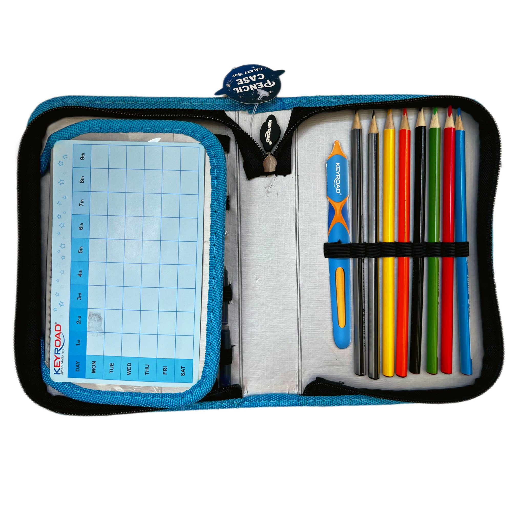 Penar 1 fermoar, 29 piese, 3 sectiuni, textil echipat, Albastru Planete ...