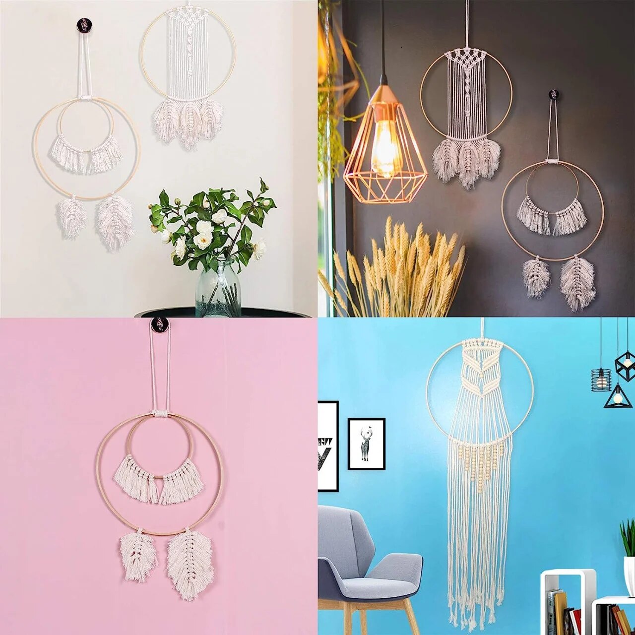 Set de creatie cu fir macrame, inele si margele Llgleu, bumbac/ lemn ...