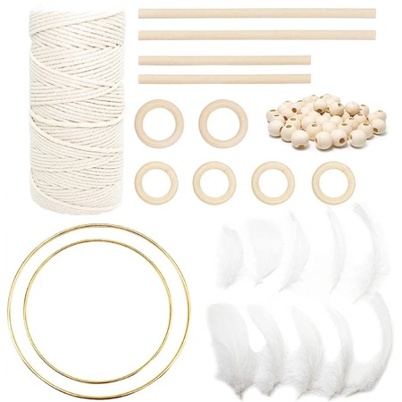 Set de creatie cu fir macrame, inele si margele Llgleu, 80 piese ...