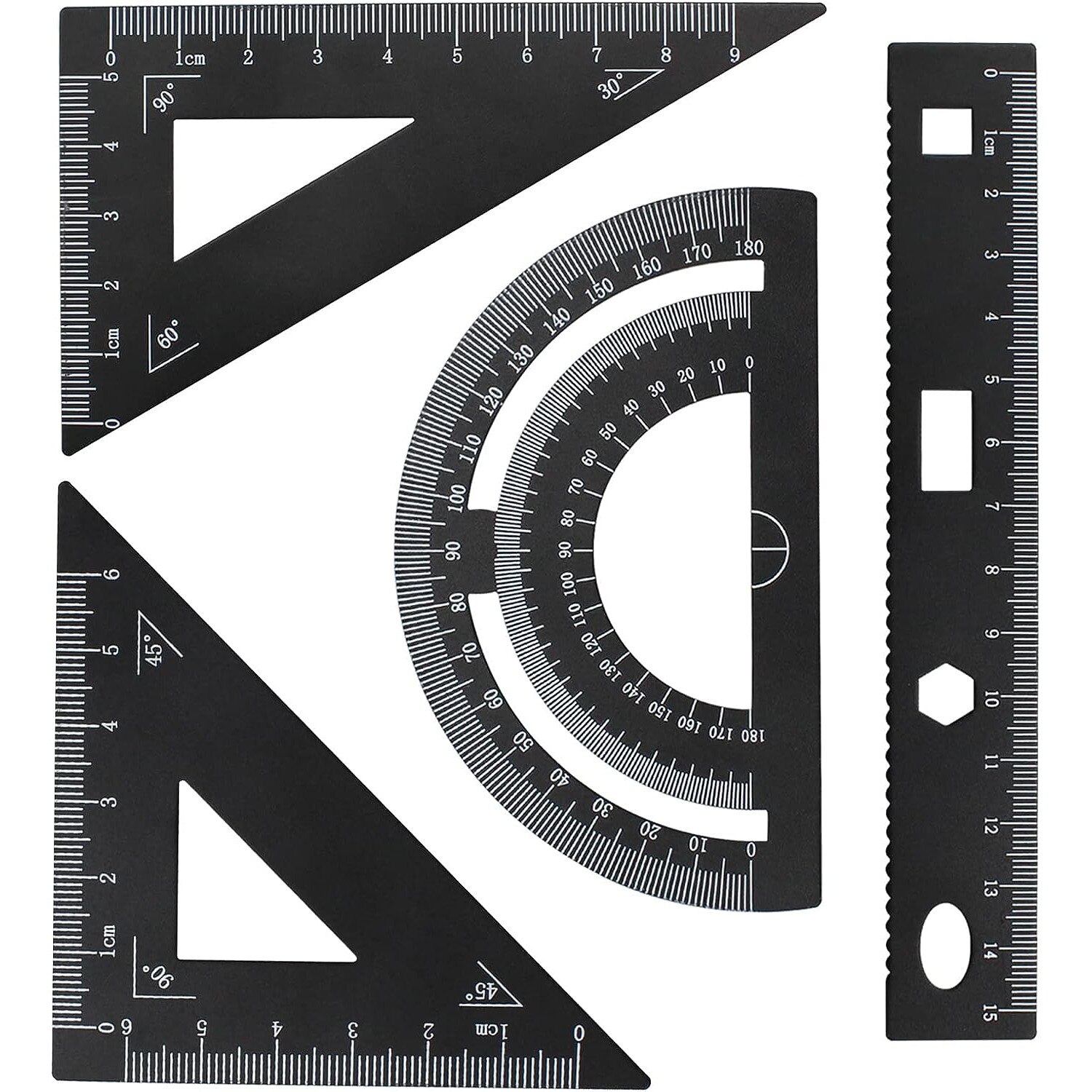 Set de geometrie, Aluminiu, Negru, 4 bucati - eMAG.ro