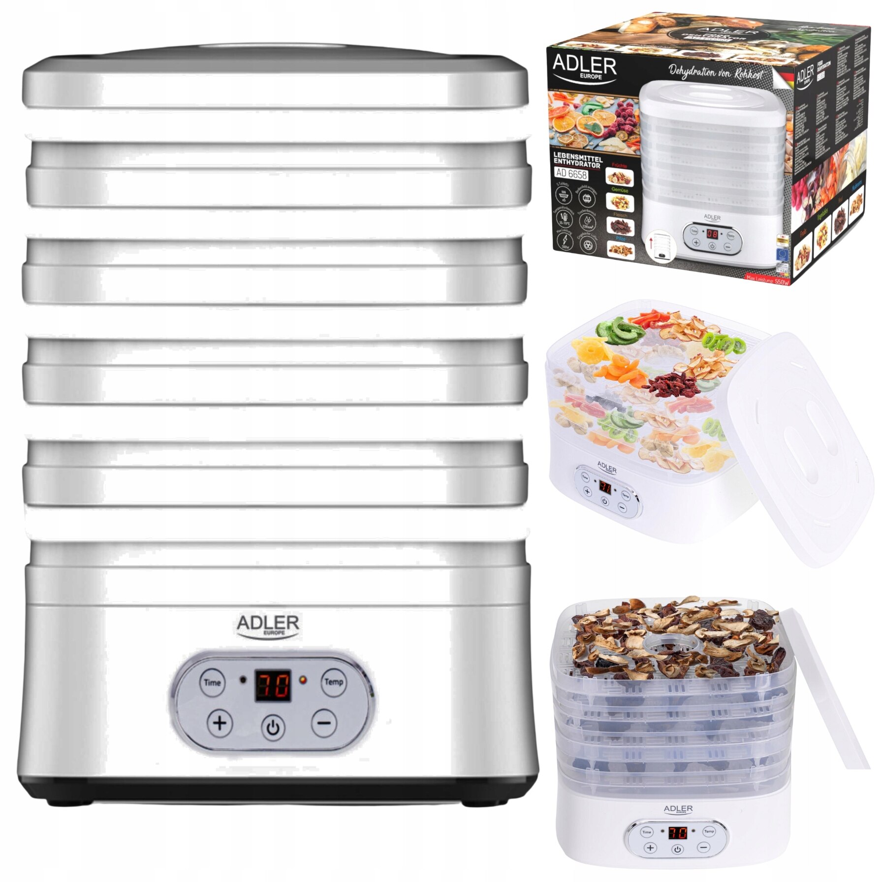 Deshidrator alimentar cu accesorii, ADLER, 550W, Alb - eMAG.ro