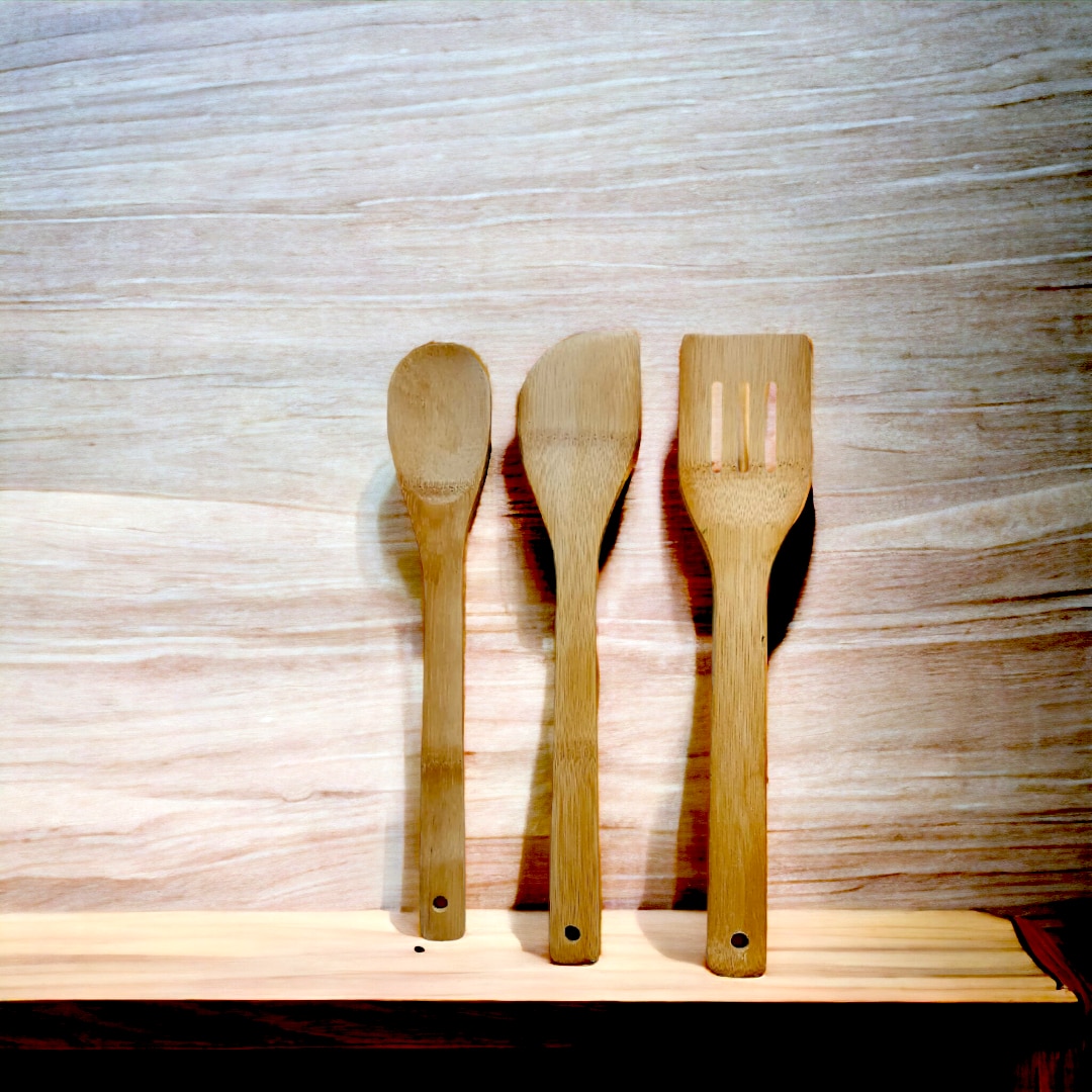 Set ustensile bucatarie, din bambus nontoxic, 3 piese, cleste carne ...