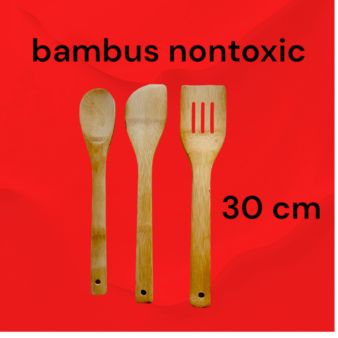 Set ustensile bucatarie, din bambus nontoxic, 3 piese, cleste carne ...