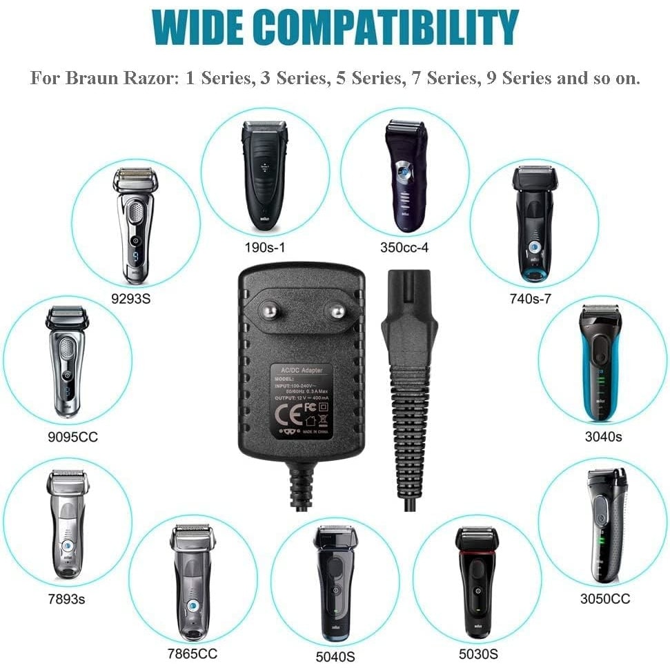 Зарядно устройство SoulBay, Съвместимо със самобръсначки Braun Series 9, 7, 3, 5, 1, 12V, Черно ...