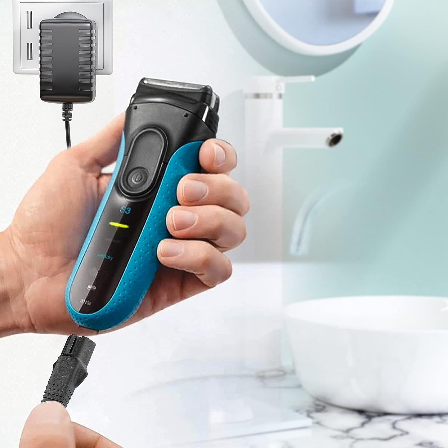 Зарядно устройство SoulBay, Съвместимо със самобръсначки Braun Series 9, 7, 3, 5, 1, 12V, Черно ...