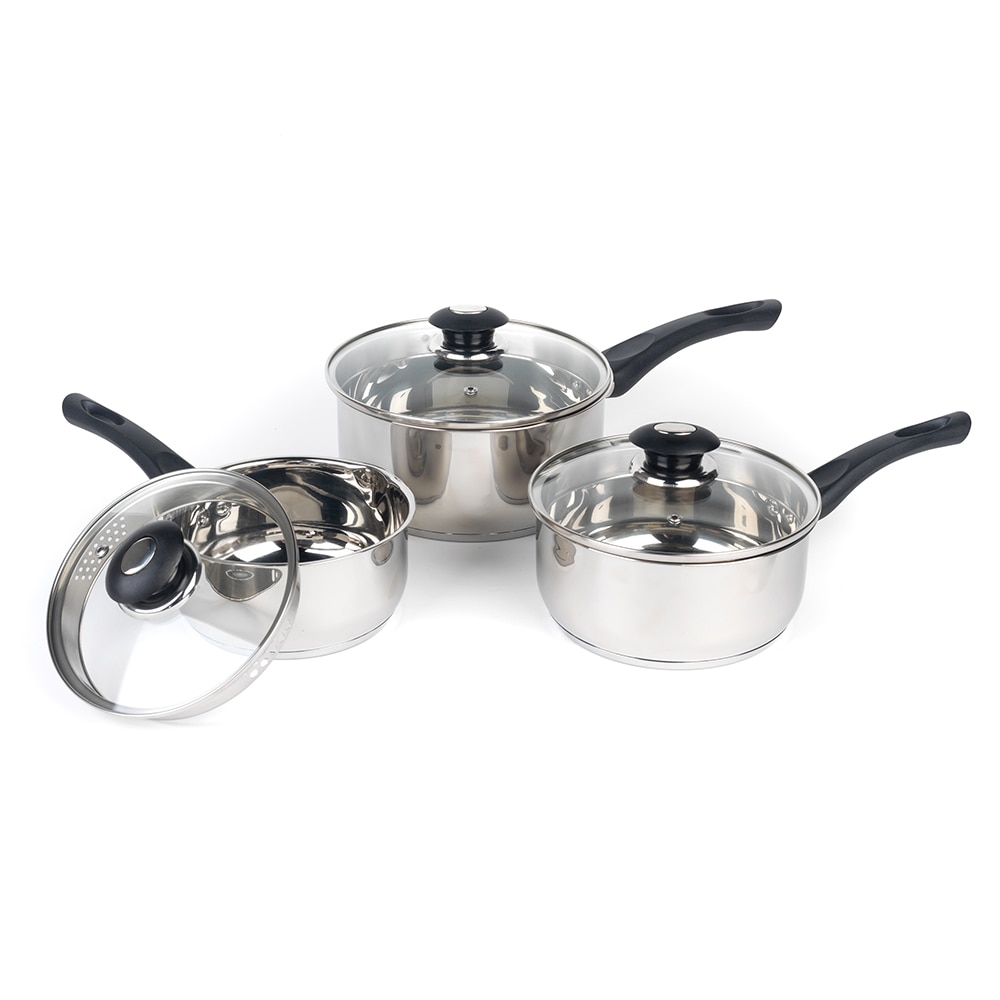 Set 3 cratite cu capac Russell Hobbs, inox, 6 piese, 16 cm, 18 cm, 20 ...
