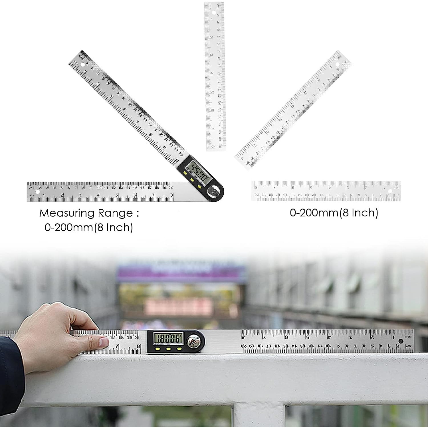 Raportor digital, Inox, LCD, 200mm, Argintiu/Negru - eMAG.ro