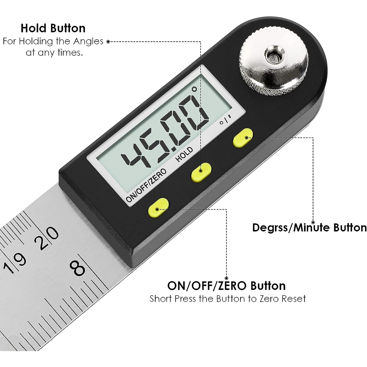 Raportor digital, Inox, LCD, 200mm, Argintiu/Negru - eMAG.ro