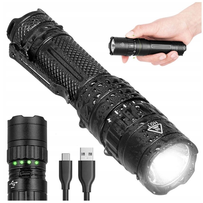 Lanterna LED, Tactica, Profesionala, 1500 lm, Reincarcabila, Ergonomica, Ideala pentru Camping ...