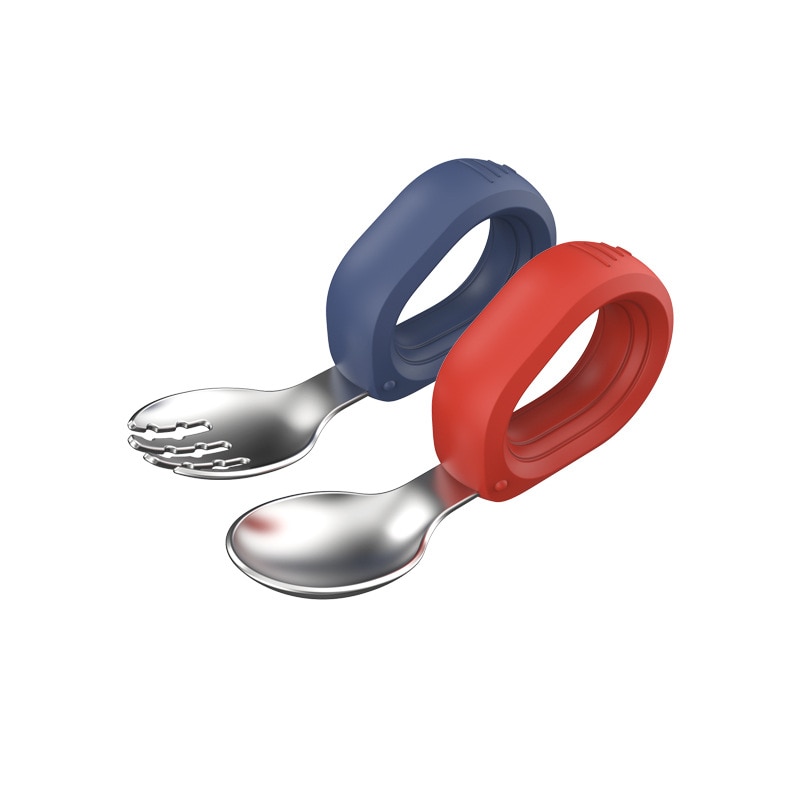 Vesela pentru copi, Set lingura/furculita pentru copii, Inox/Silicon, 9 ...