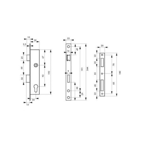 Broasca usa intrare, ingropata, 24 x 92 mm, pentru cilindru profil ...
