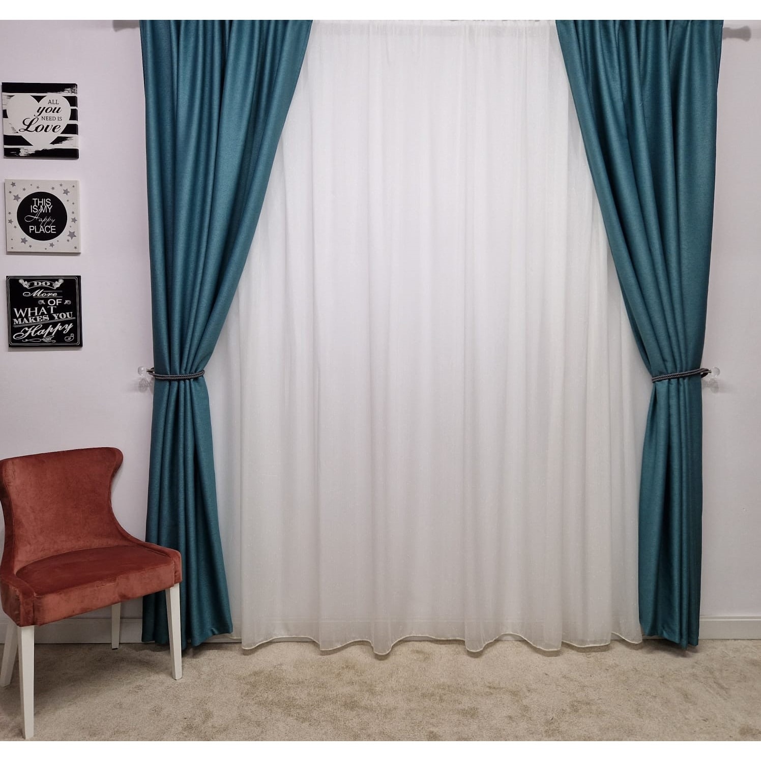 Draperie Rustic Turcoaz, Blackout cu rejansa pentru sina 2 buc x 100 x ...