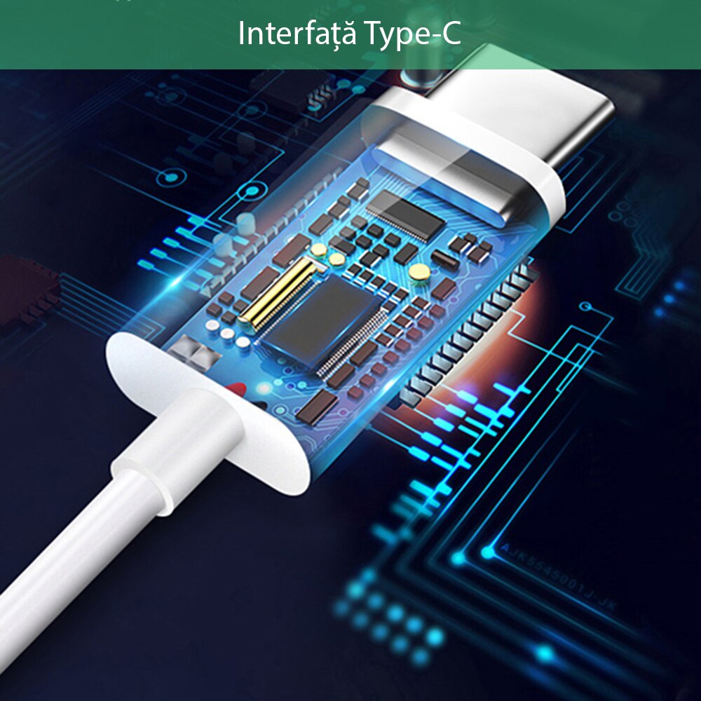 Casti Audio Type-C Stereo cu Microfon, 1.2m, M621, White - eMAG.ro