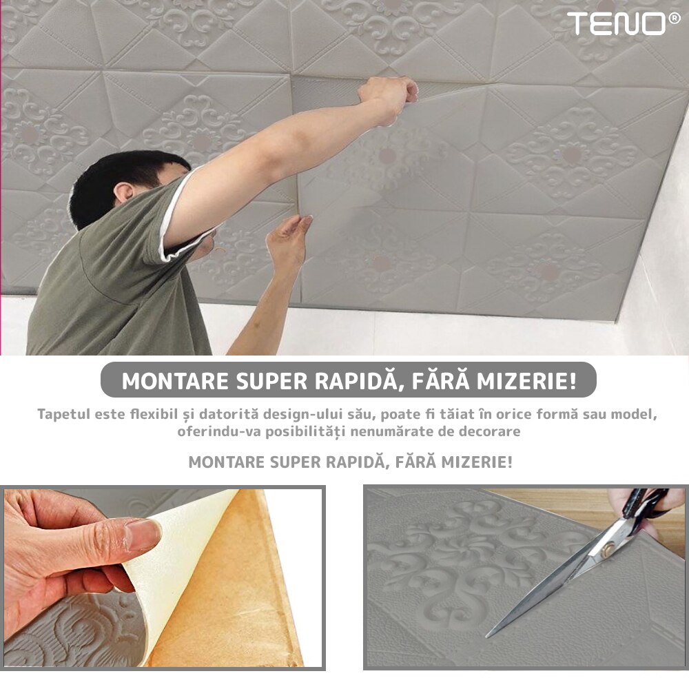 Set 20x Tapet 3D Teno®, autoadeziv, perete/tavan, model floral ...
